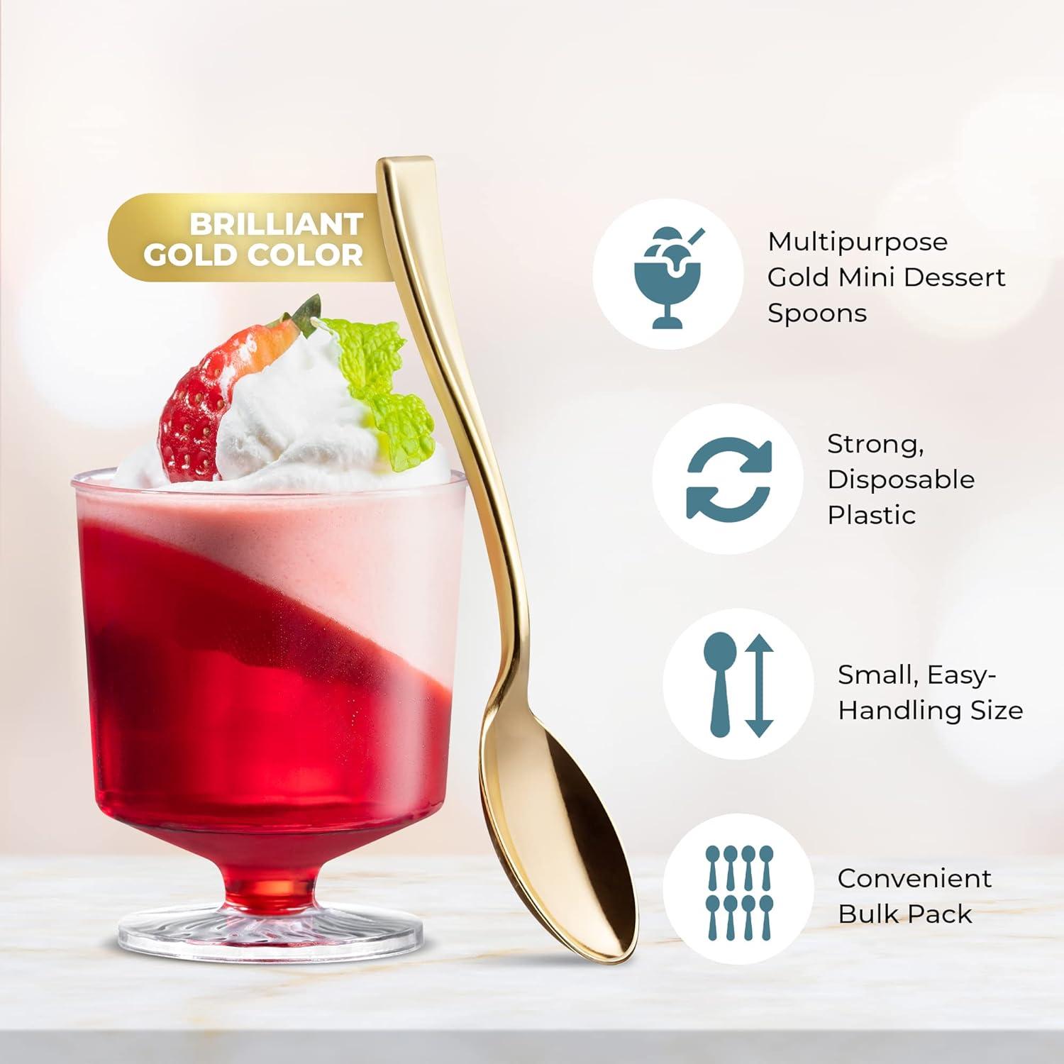 Gold Mini Spoons - 36 Count Disposable 4 inch Tiny Spoons for Desserts ...
