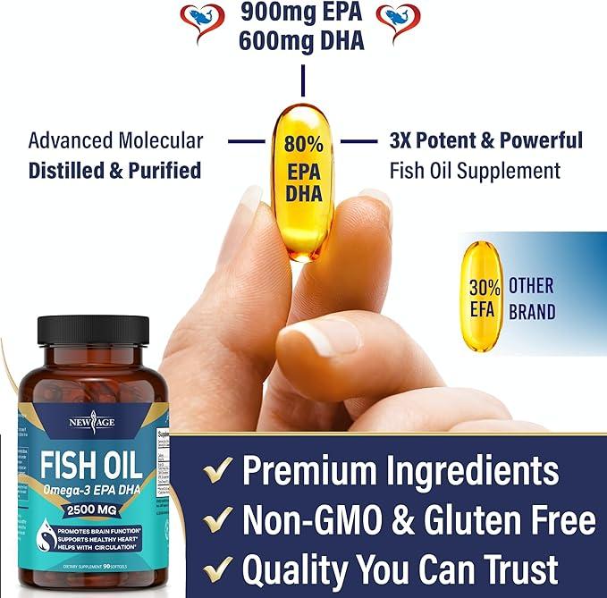 NEW AGE Omega 3 Fish Oil 2500mg Supplement Immune & Helath Support â ...