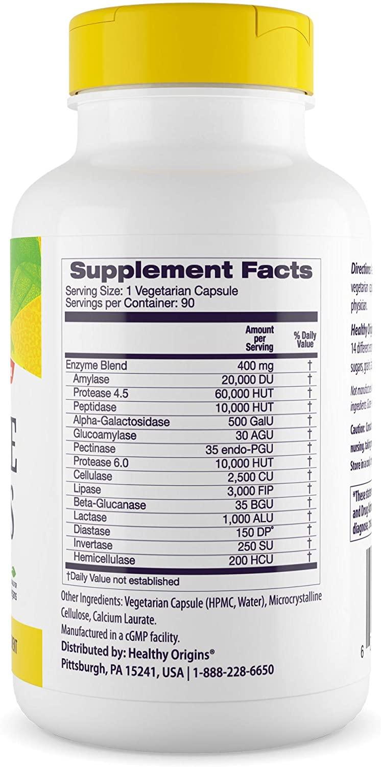 Healthy Origins Digestive Enzymes - Broad Spectrum Veg Capsules (90 ...