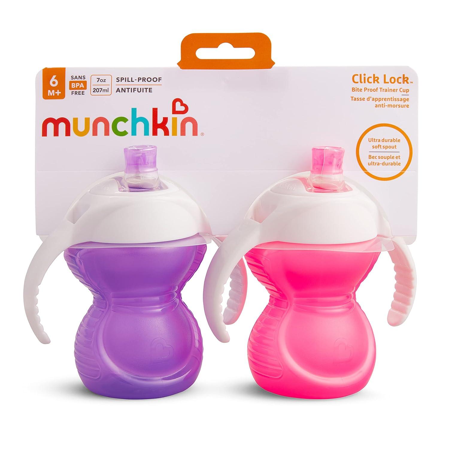 Munchkin Click Lock Bite Proof Trainer Cup 7oz 2 Pack - Pink/Purple ...