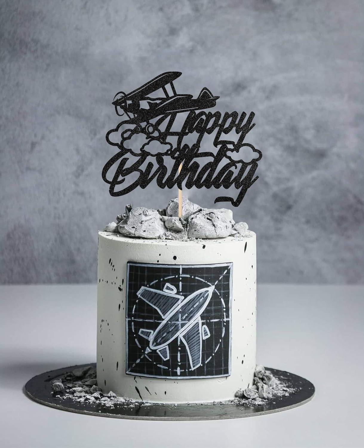 KAPOKKU Vintage Fighter Plane Happy Birthday Cake Toppers for Boys ...