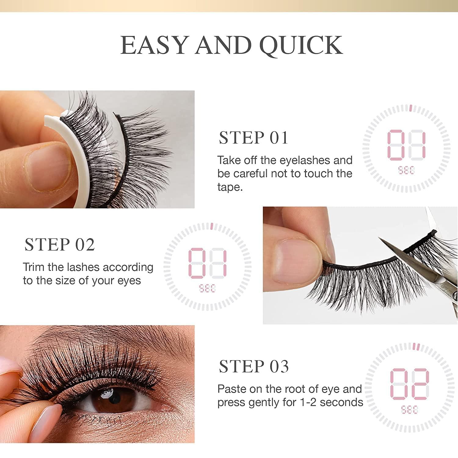 Reusable Self-Adhesive Eyelashes - Natural & Long Lasting (4 PCs, 2 ...