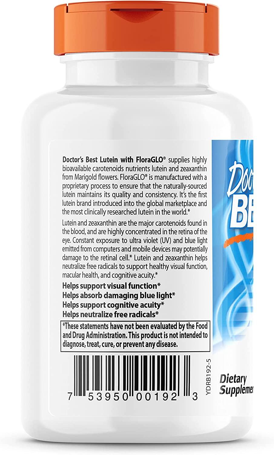 Buy Doctor's Best Lutein 20 mg with FloraGlo - 60 Softgels for Eye ...