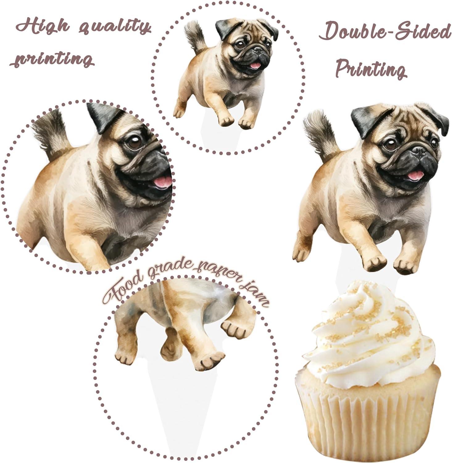 Pug Dog Cupcake Toppers Pug Birthday Decorations 48Pcs Pug Dog Party ...