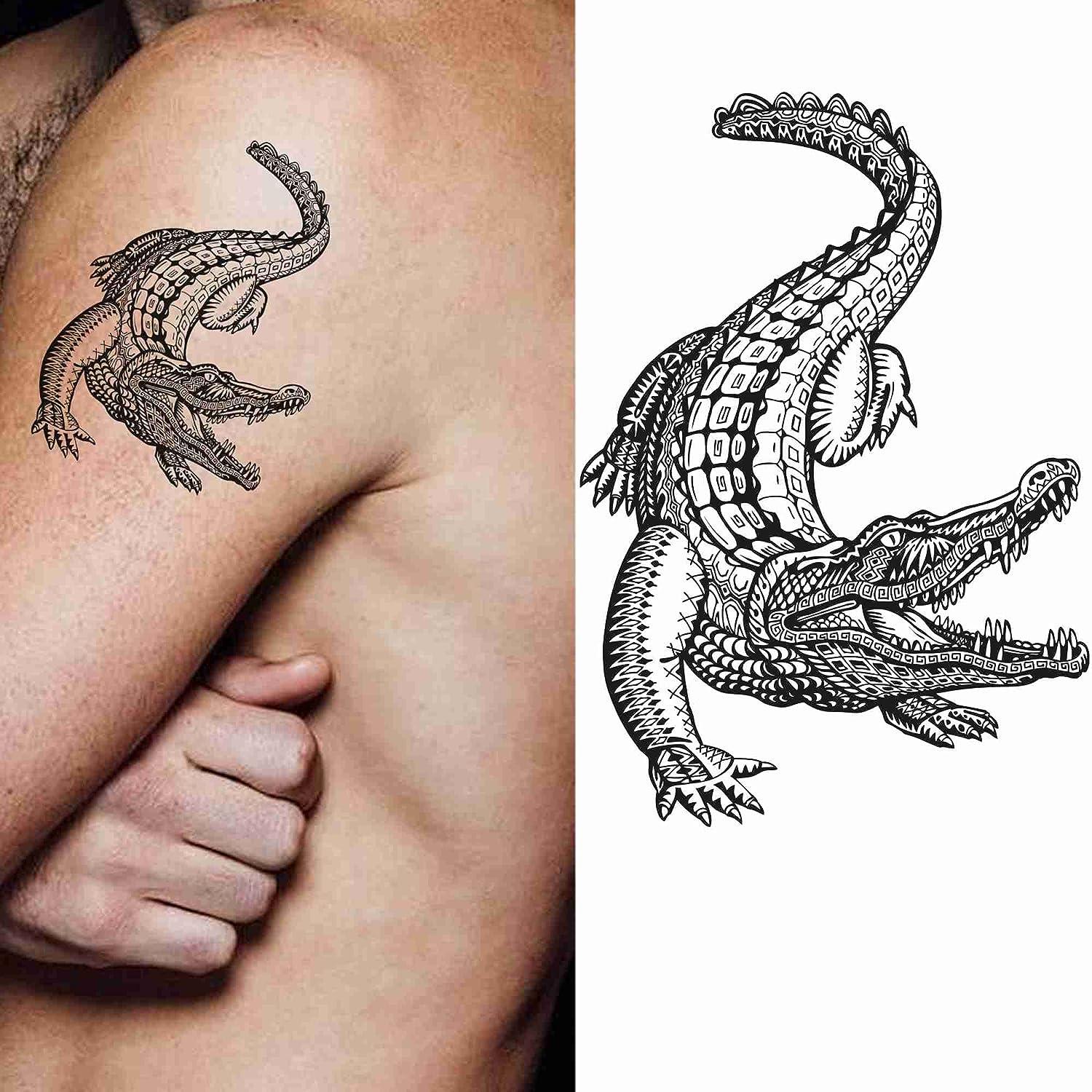 Dopetattoo Six Sheets Temporary Tattoos: Caiman Crocodiles, Tribal Ornaments for Men and Women ...