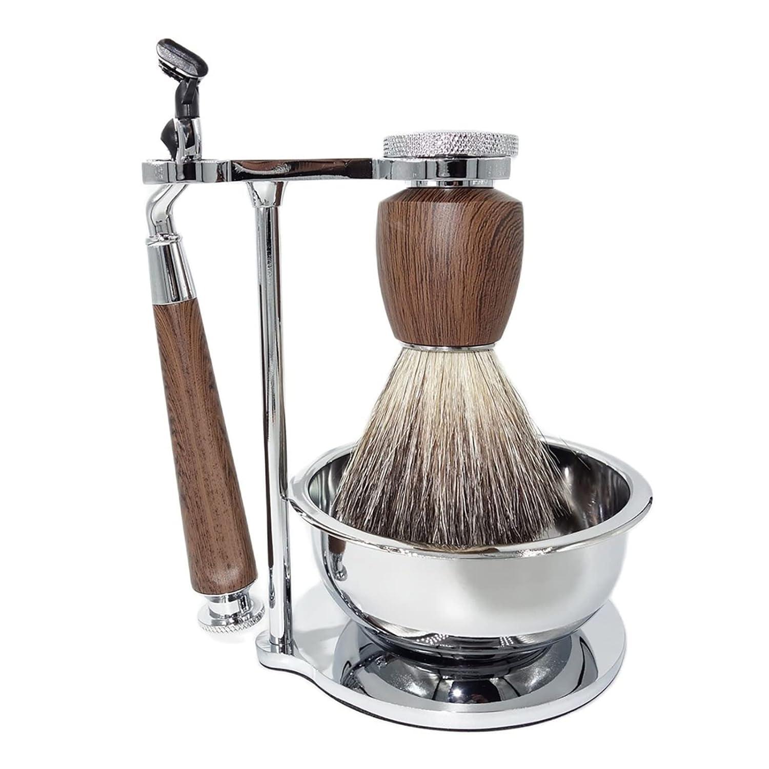 Deluxe Men's Shaving Kit - Pure Badger Hair Brush Mach 3 Razor & Bowl ...