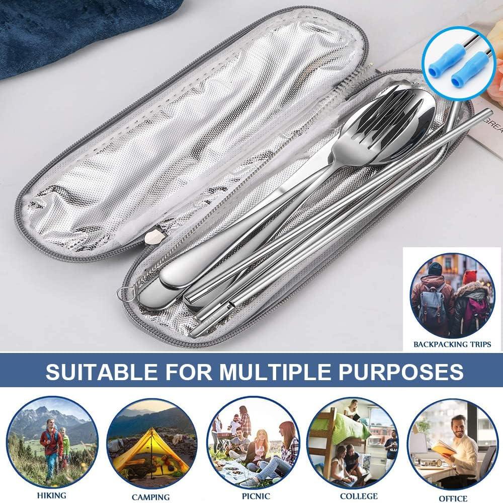 Travel Reusable Utensils Set - Stainless Steel Cutlery with Case ...