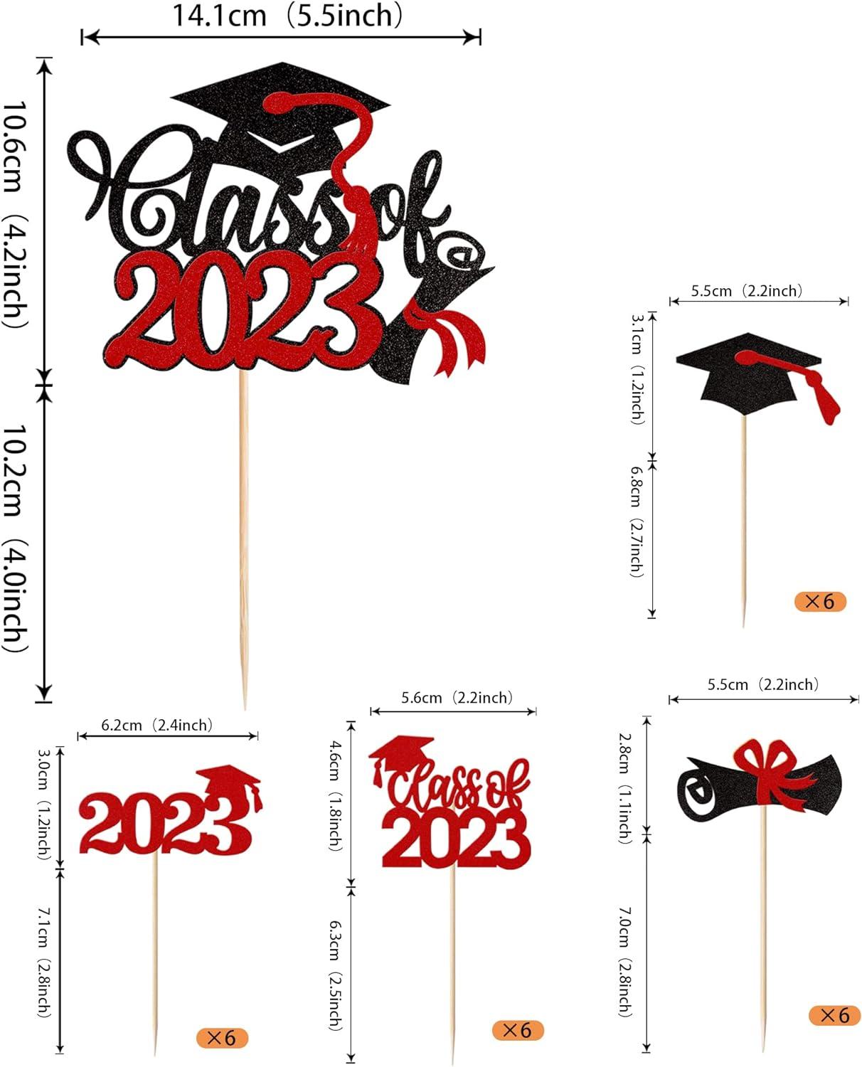 Xsstarmi 25 Pack 2023 Graduation Theme Cake Topper Class of 2023 ...
