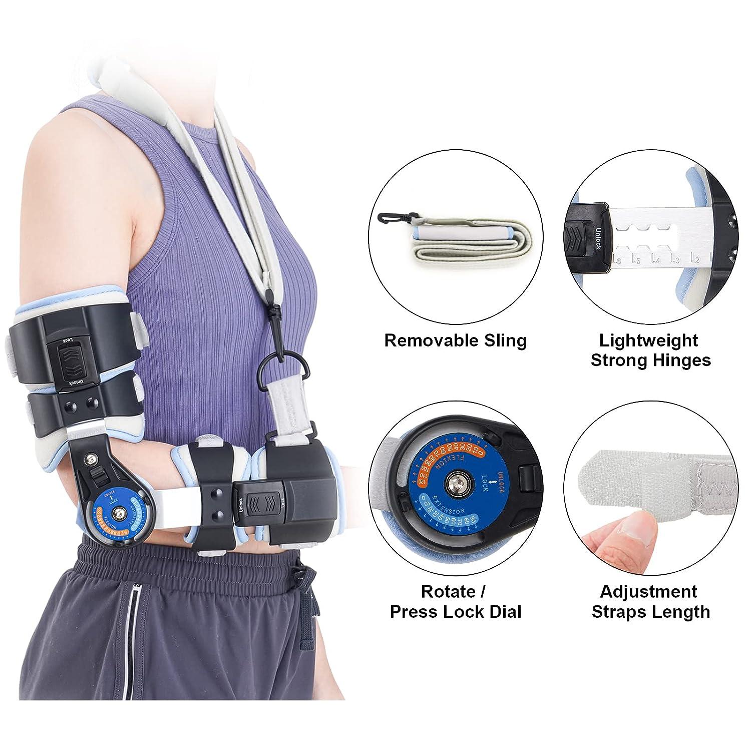 RISURRY Hinged Elbow Brace with Shoulder Sling | Adjustable Post OP ...