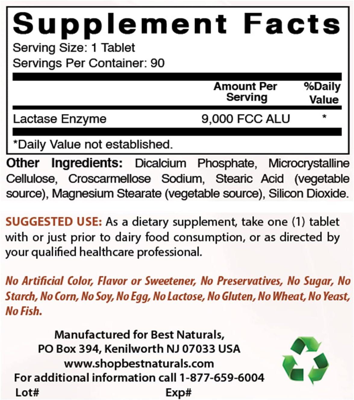 Best Naturals Lactose Intolerance Relief Tablets | Natural Lactase ...