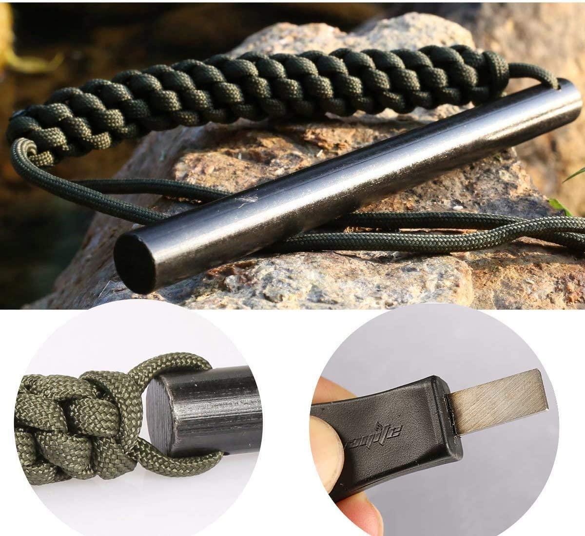 bayite 1/2 x 6 Inch Survival Flint Steel Fire Starter Kit with Paracord ...