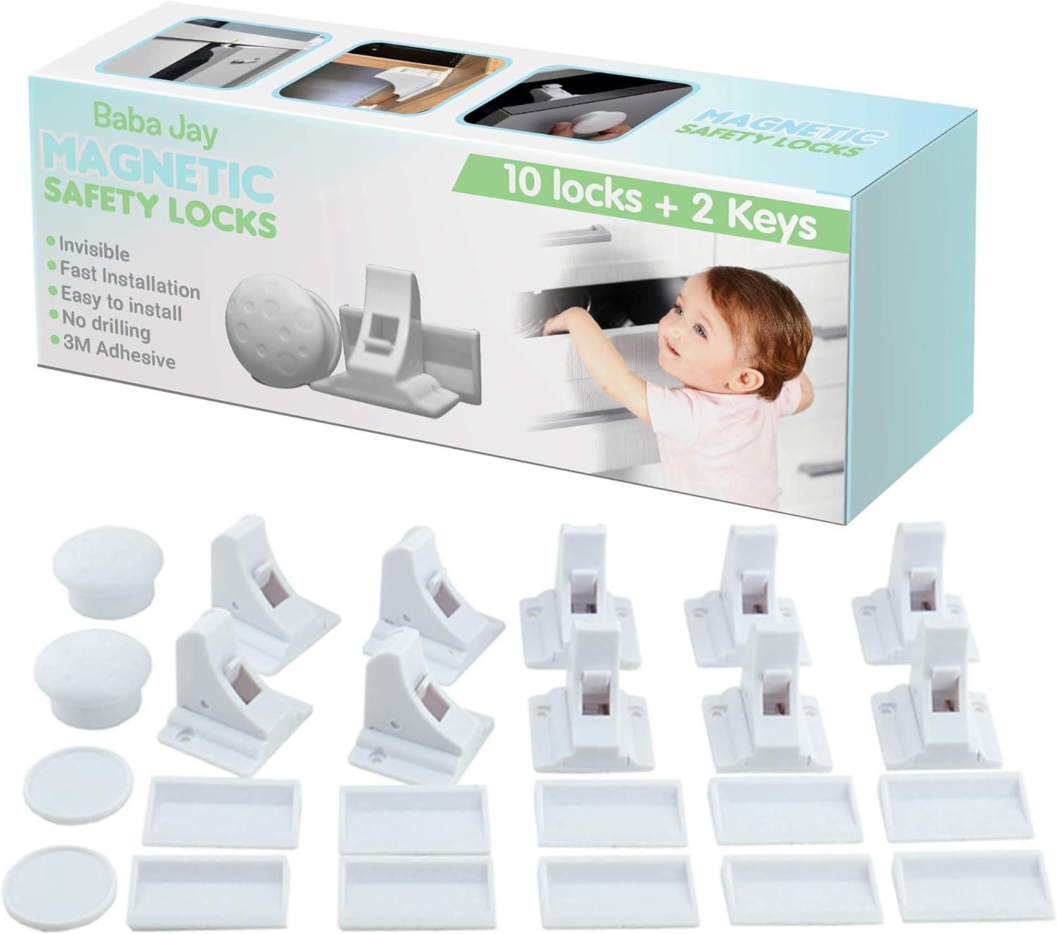 Magnetic Child Safety Locks - 10 Locks 2 Keys for Cupboards & Drawers ...