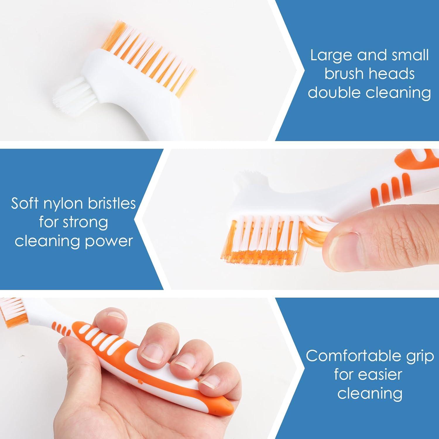 Set of 3 Ergonomic Double-Sided Denture Toothbrushes | Soft Bristles ...