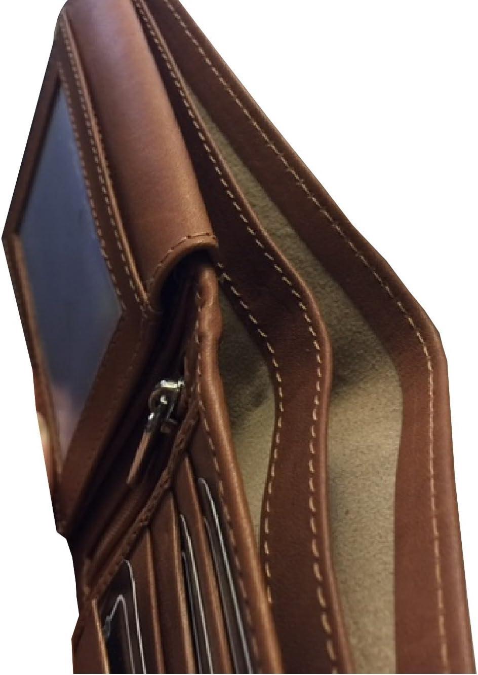 BMF Men's Original Bi-fold Embroidered Brown Genuine Leather Wallet ...