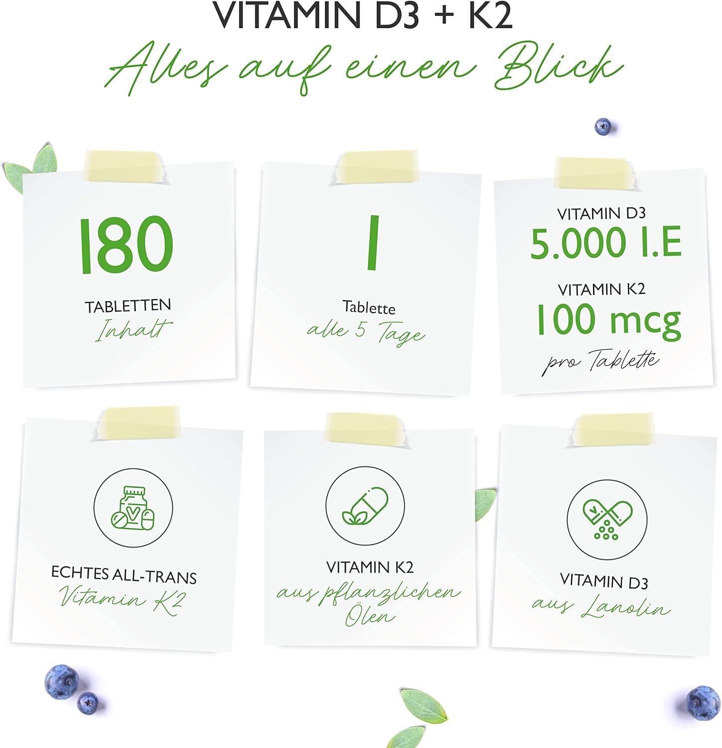 Buy Vitamin D3 + K2 Depot - 180 Tablets | Premium 99.7% All-Trans ...