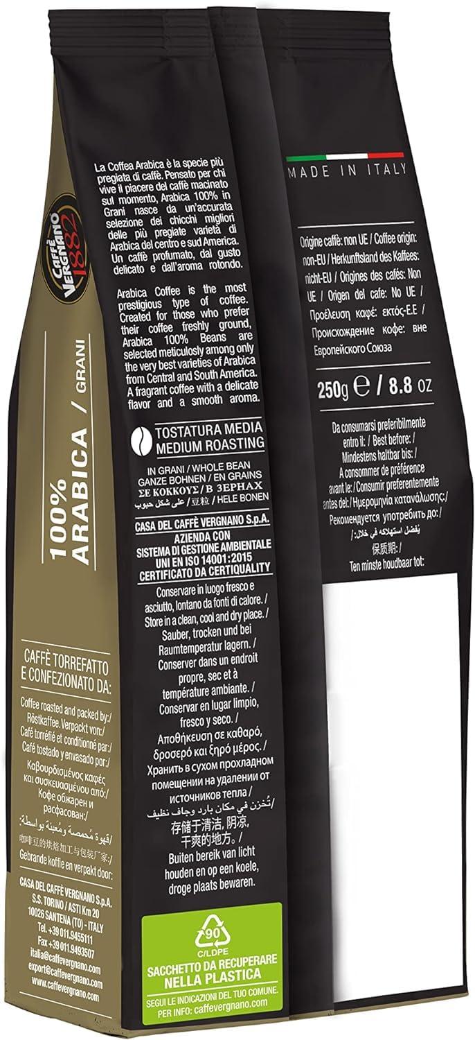 Caff Vergnano 1882 100% Arabica Coffee Beans - 250g Pack | Premium Italian Coffee for ...