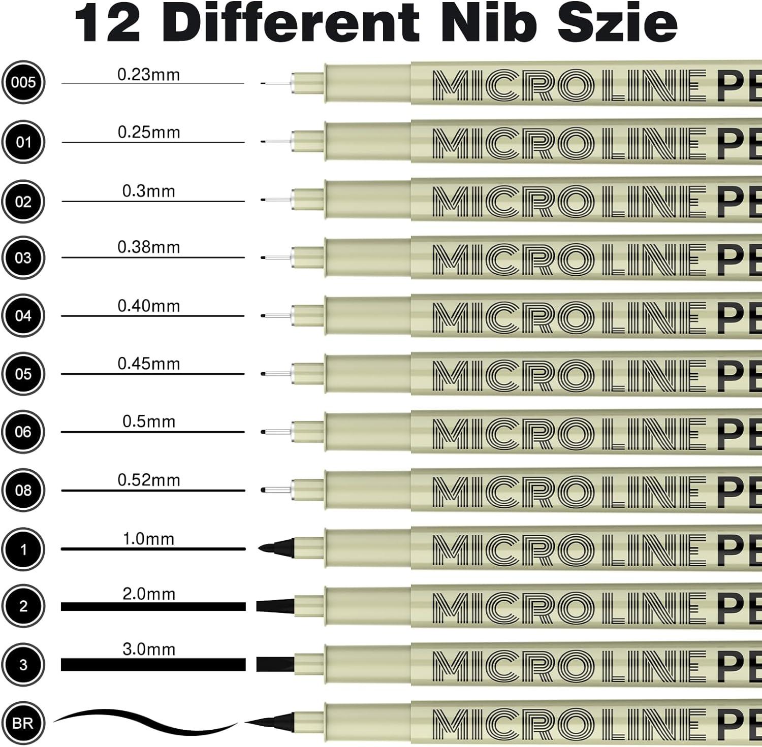 12 Pack Black Micro-Pen Fineliner Ink Pens - Waterproof Archival Ink ...