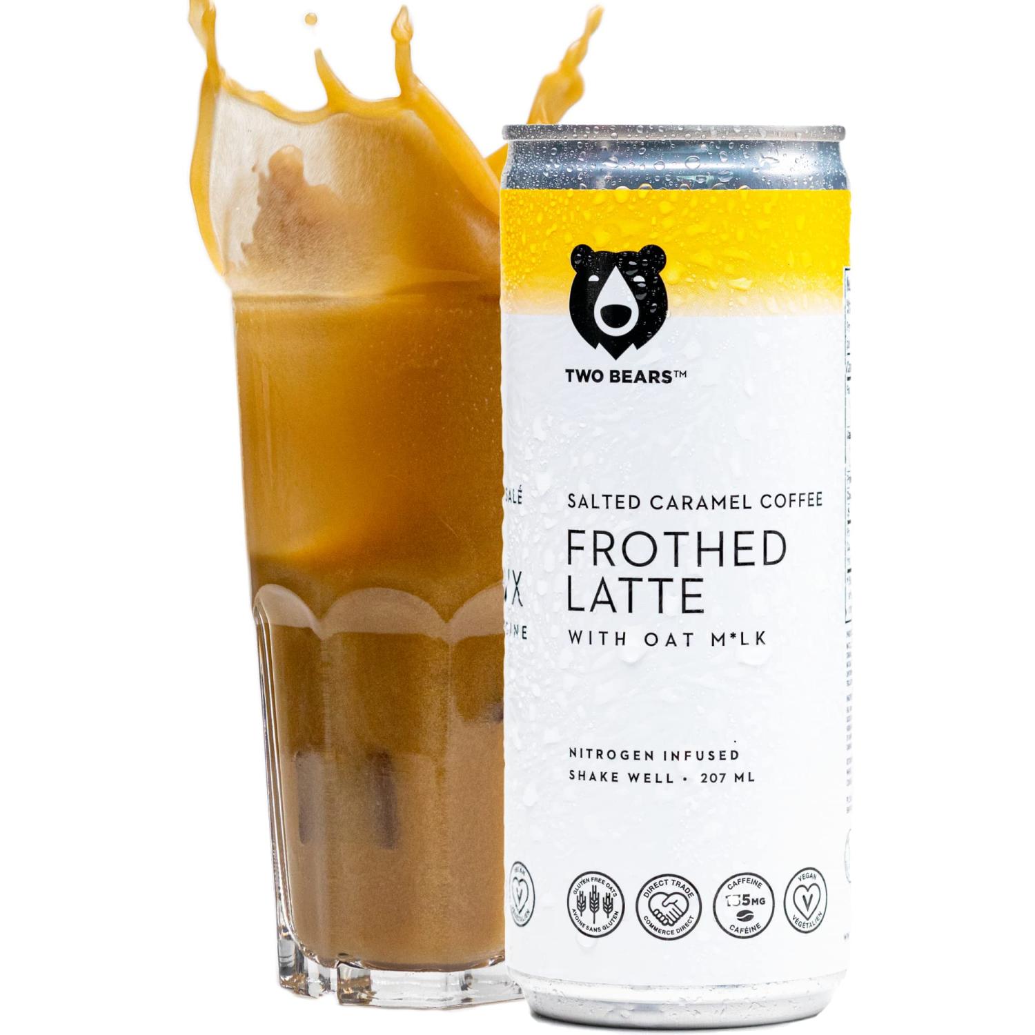 Two Bears Salted Caramel Nitro Cold Brew with Oat Milk - Vegan Caramel Latte (12-Pack 7 oz Cans)