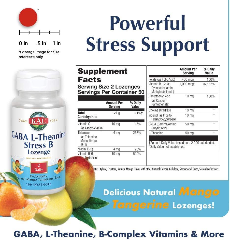 KAL GABA L-Theanine Stress Relief Lozenge - Natural Mango Tangerine ...