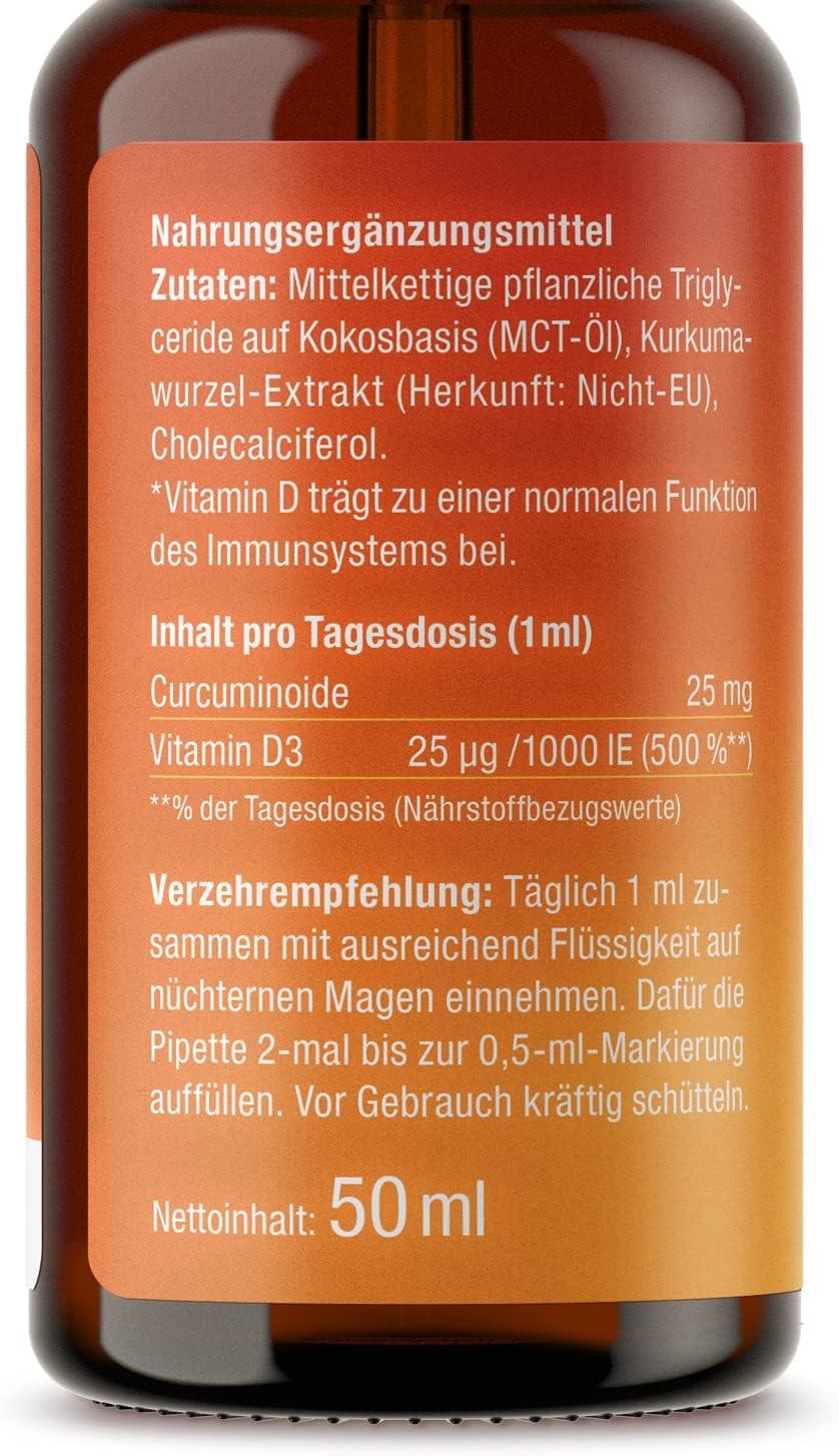 Turmeric Extract 50ml - Vegan Supplement with Vitamin D3 No Additives ...