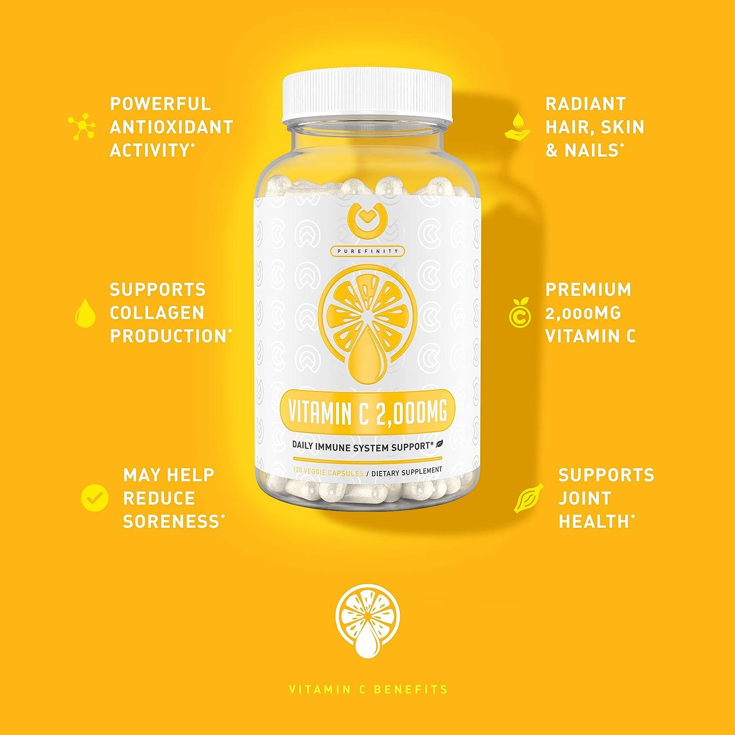 Vitamin C Immune Booster 2000mg - Double Strength Supplement for Immune Support, Collagen Boost ...