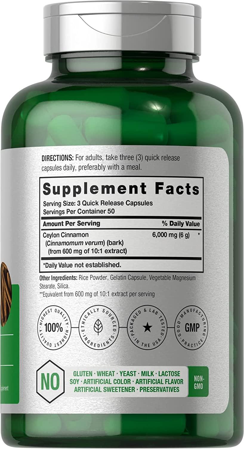 Ceylon Cinnamon Capsules 6000mg - 150 Count | Non-GMO & Gluten Free ...