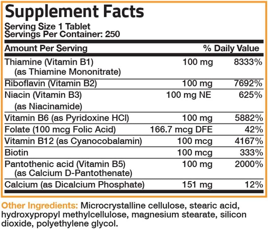 Bronson Vitamin B100 Complex - High Potency Sustained Release, 250 ...