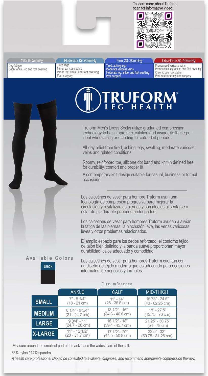 Truform Men's Dress Compression Socks 20-30 mmHg - Black, Thigh High ...