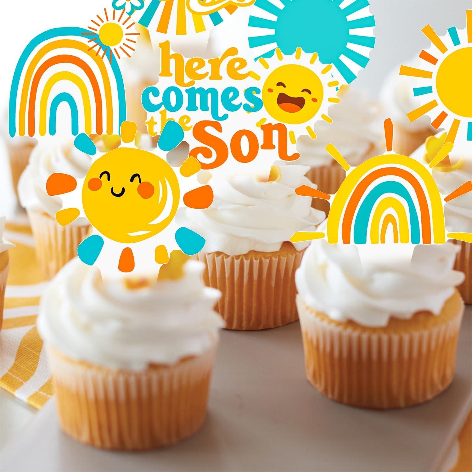 Here Comes the Sun Cupcake Toppers 48Pcs Sunshine Party Cupcake Picks ...
