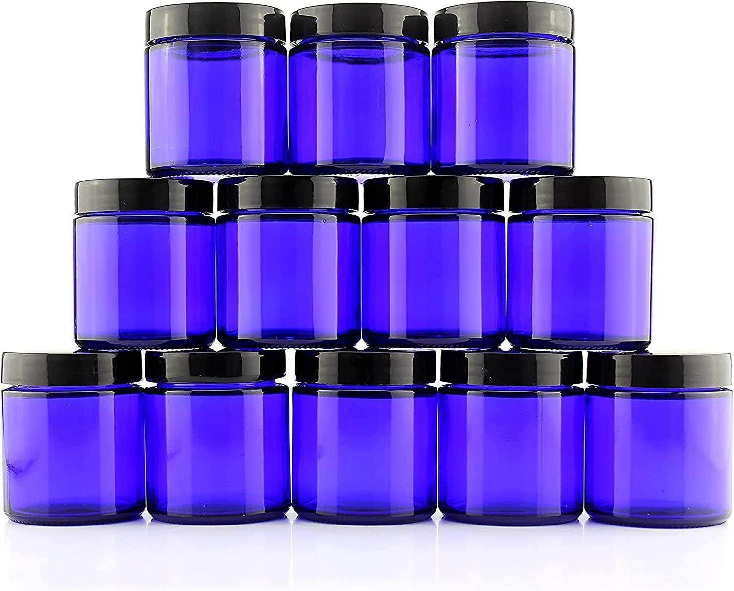 4oz Cobalt Blue Glass Cosmetic Jars (12-Pack) | 120ml Capacity | BPA ...