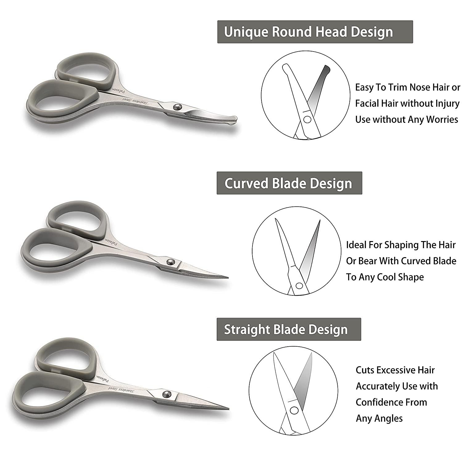 PAFASON Stainless Steel Mustache Beard Trimming Scissor Set with Safety ...
