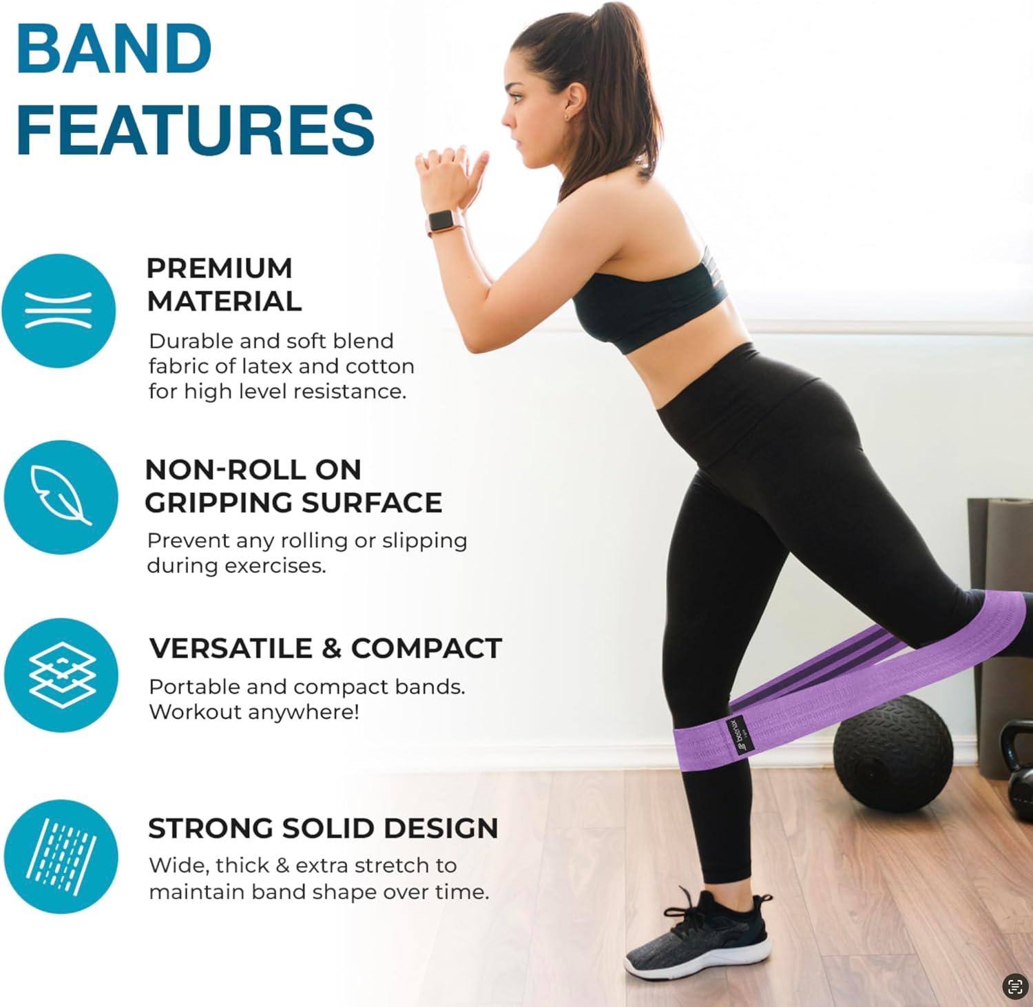 Beenax Fabric Resistance Bands Set - 3 Long/Short Exercise Loop Bands ...