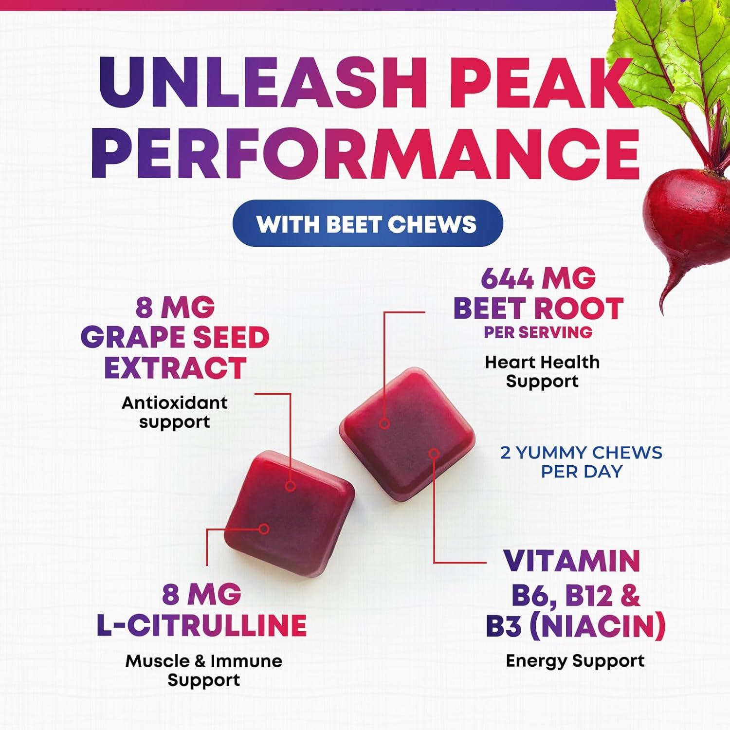 Beet Chews - Antioxidant-Rich Vegan Soft Chewables with Grape Seed ...