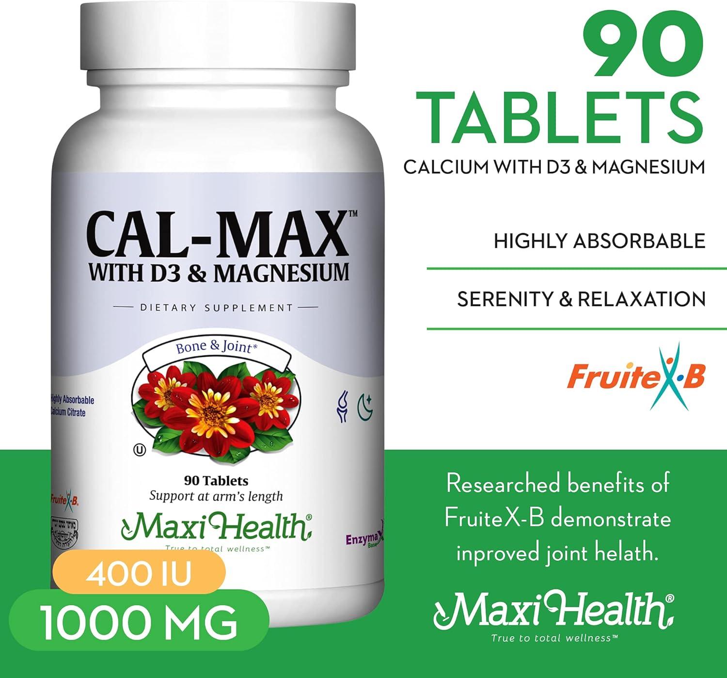 Maxi Health Cal-Max Calcium Citrate with Vitamin D3 & Magnesium 1000mg ...