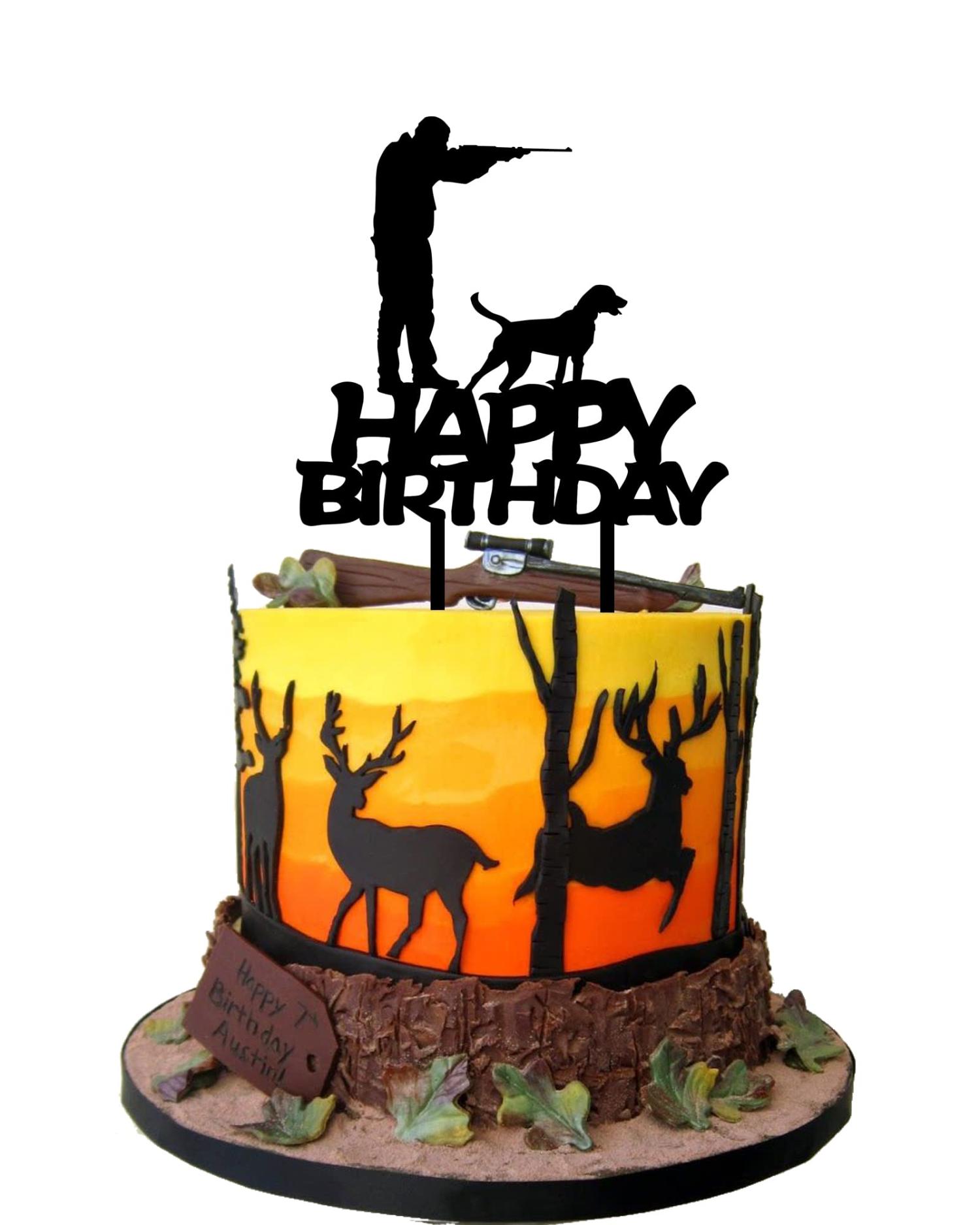 Funny Happy Birthday Cake Topper - Hunter With Gun With His Hunting Dog ...