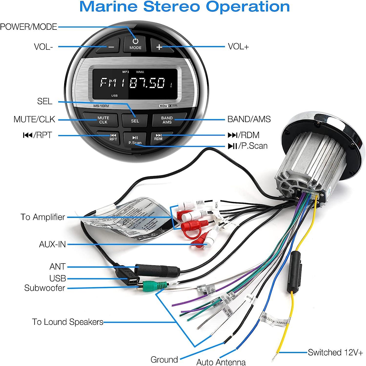 Bluetooth Marine Radio Boat Stereo - Waterproof Digital Audio Receiver ...