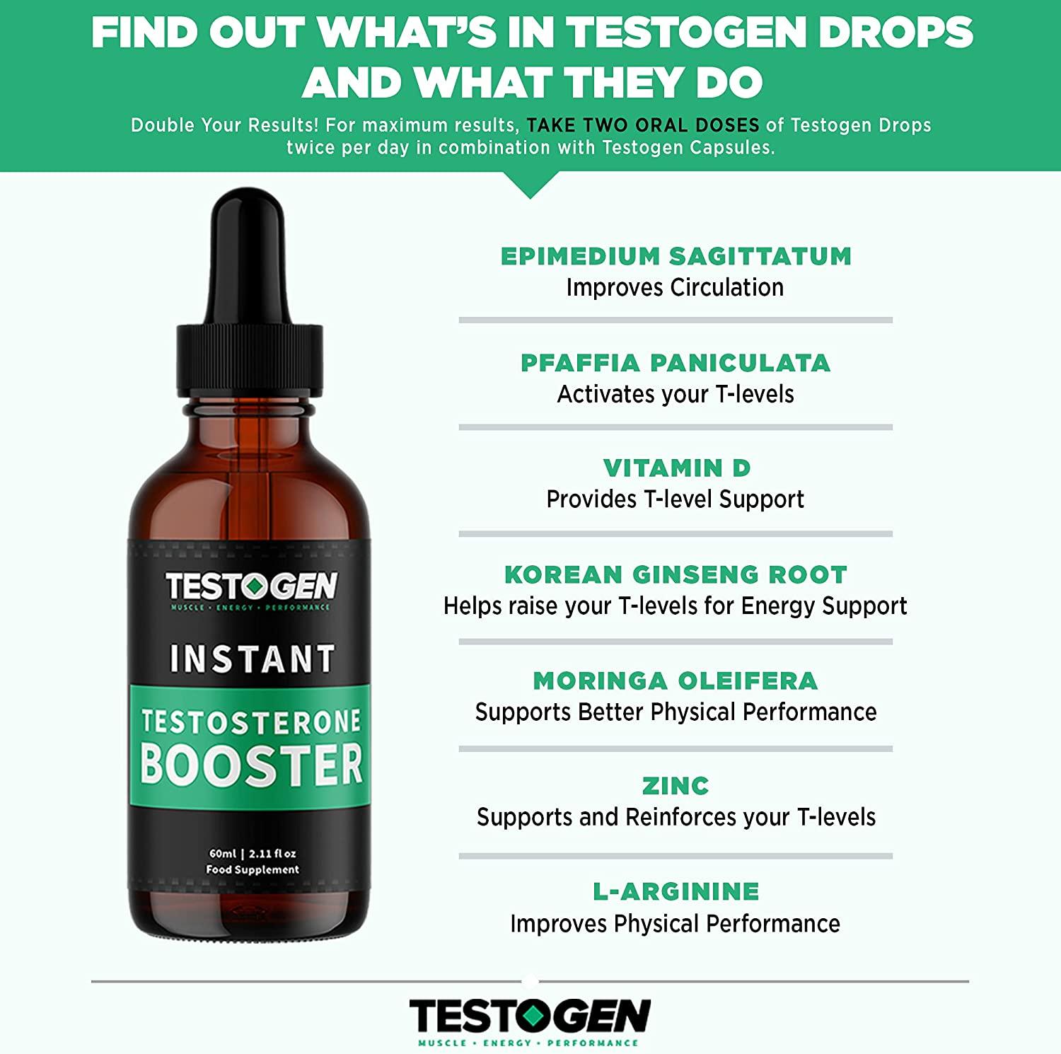 Testogen Men's T-Level Support Liquid Drops | Vitamin D, Zinc, L ...