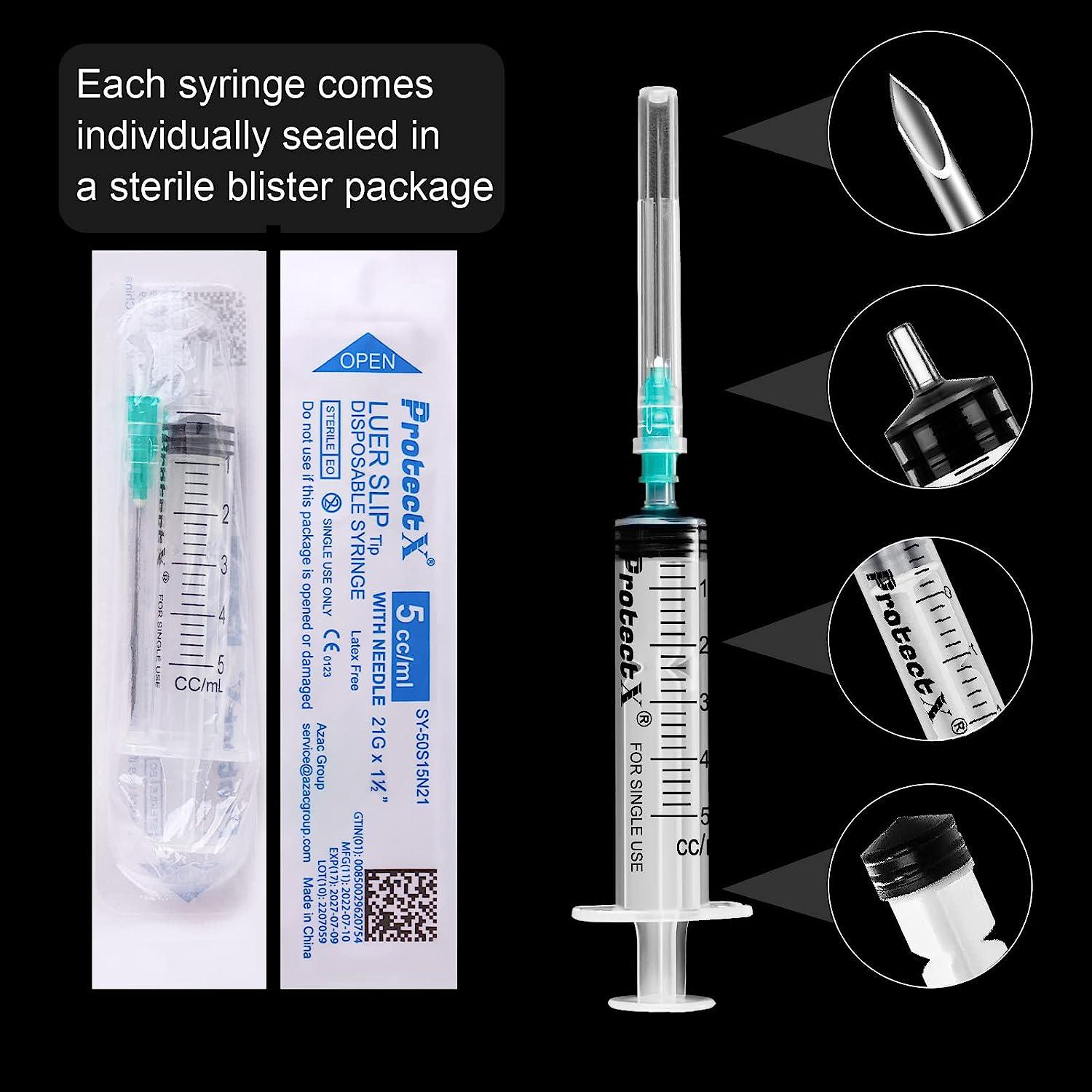 ProtectX 5ml Disposable Syringe with 21Ga 1.5 Needle | Individually ...