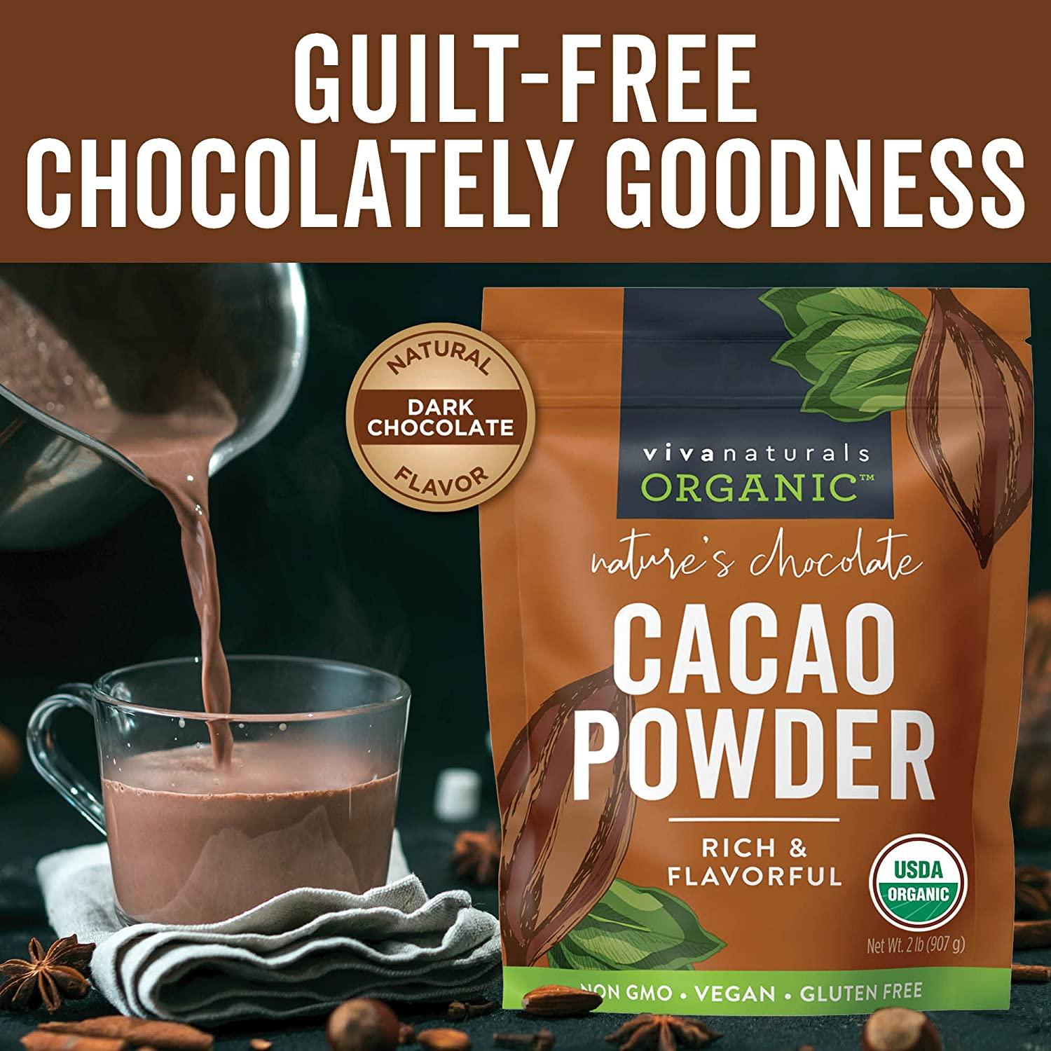 Organic Unsweetened Cacao Powder 907g - Rich Dark Chocolate Flavor for ...