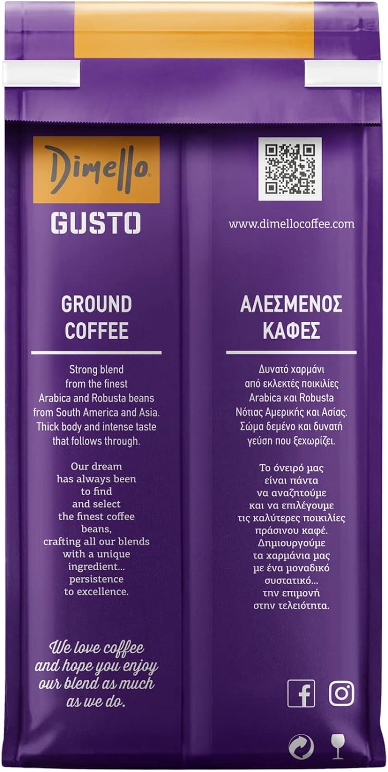 Dimello Espresso Gusto Ground Coffee (250g) - Arabica & Robusta Blend Dark Roast Rich & Smooth ...
