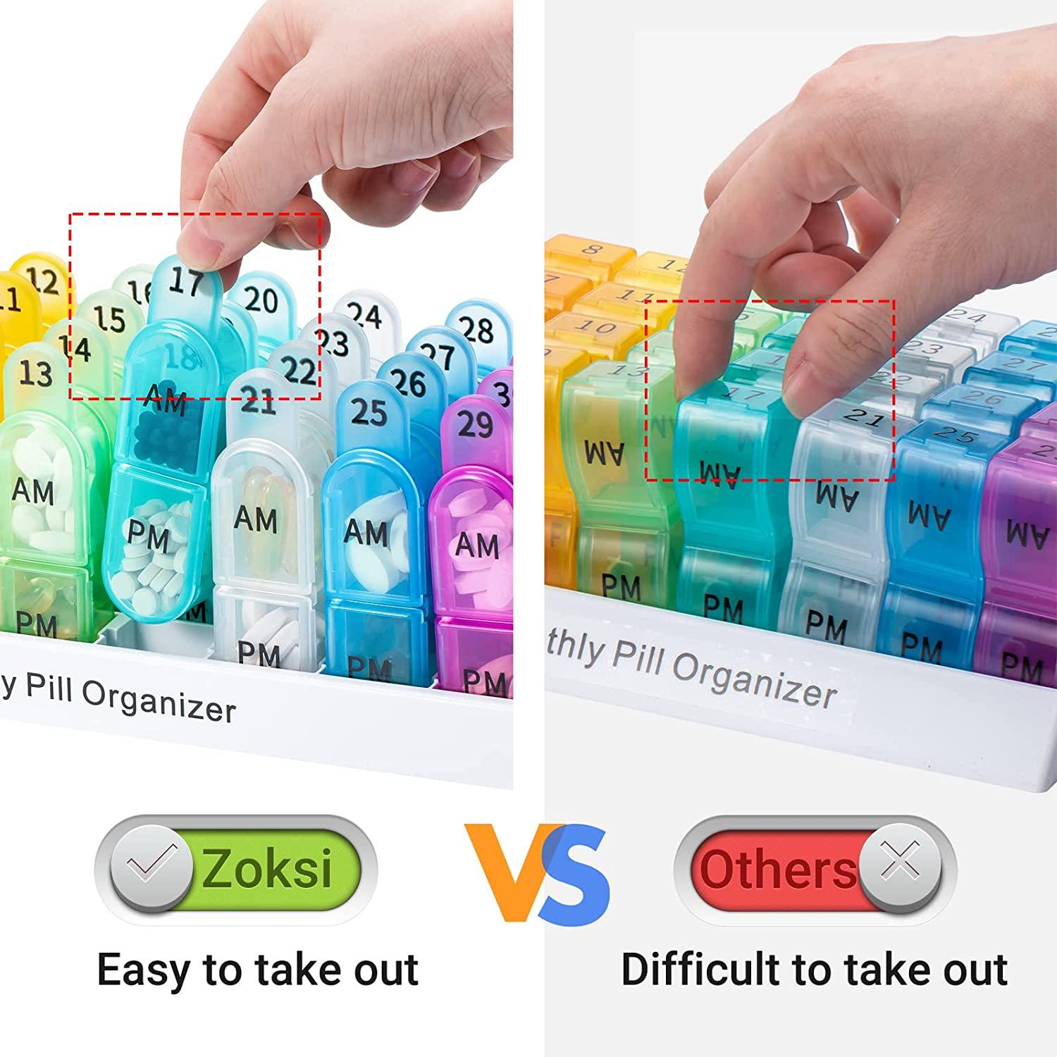 Zoksi Monthly Pill Organizer - 30 Day AM PM Pill Box Case with 32 ...