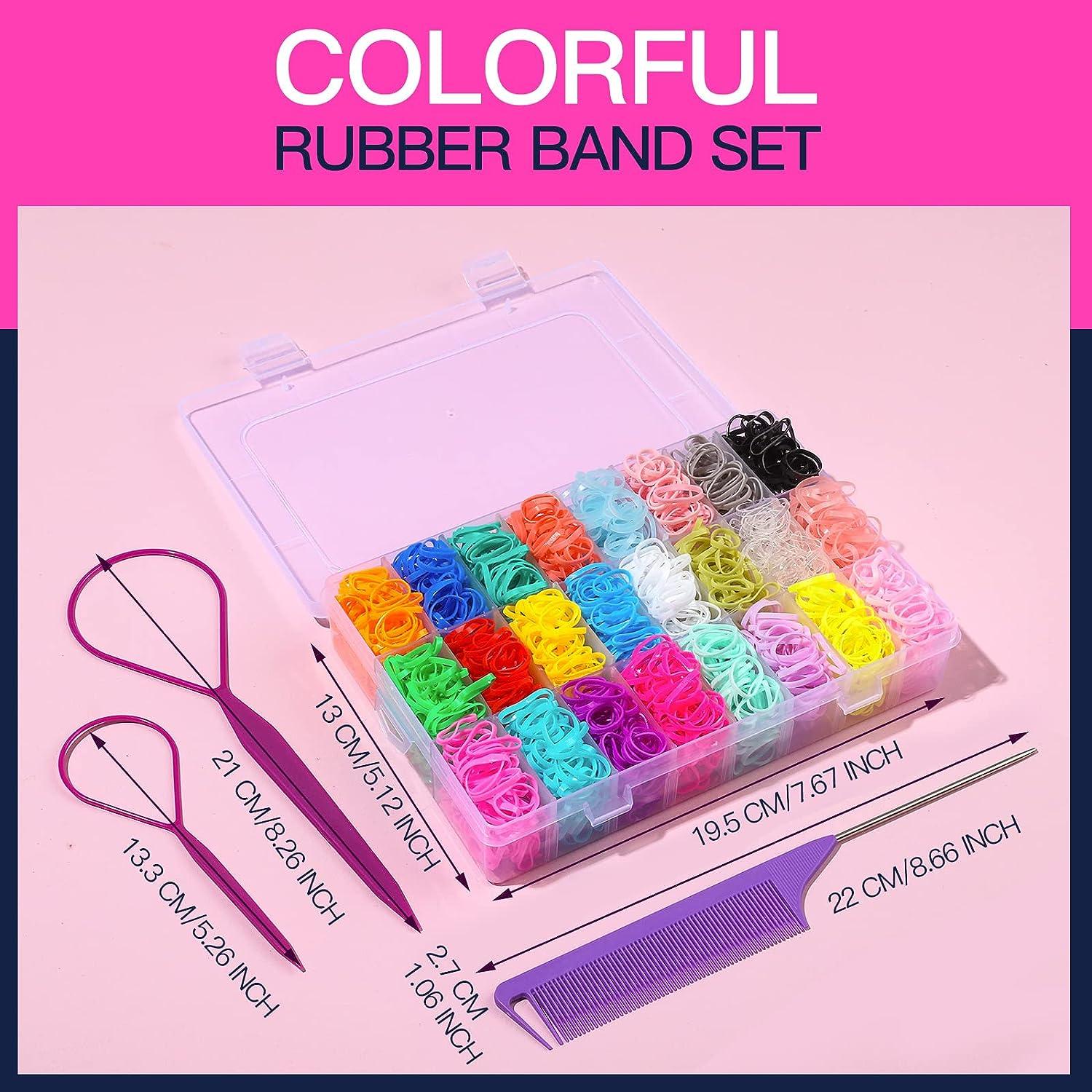 Elastic Hair Bands Set - 24 Colors, 1500 pcs Mini Rubber Bands with ...