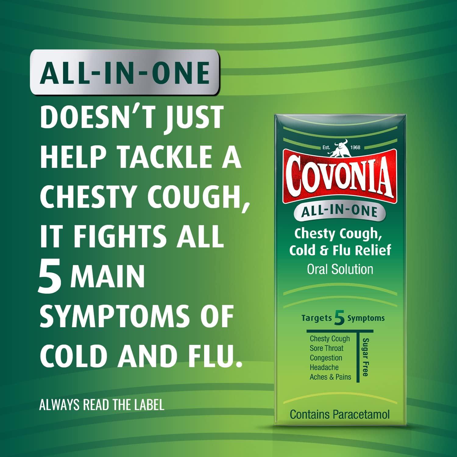 Covonia All-in-One Chesty Cough 160ml Targets 5 Symptoms Cold & Flu ...