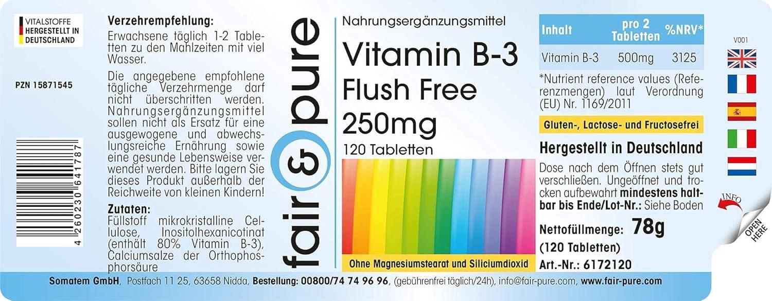 Fair & Pure Vitamin B3 Tablets 250mg - Flush Free Vegan Formula - 120 ...