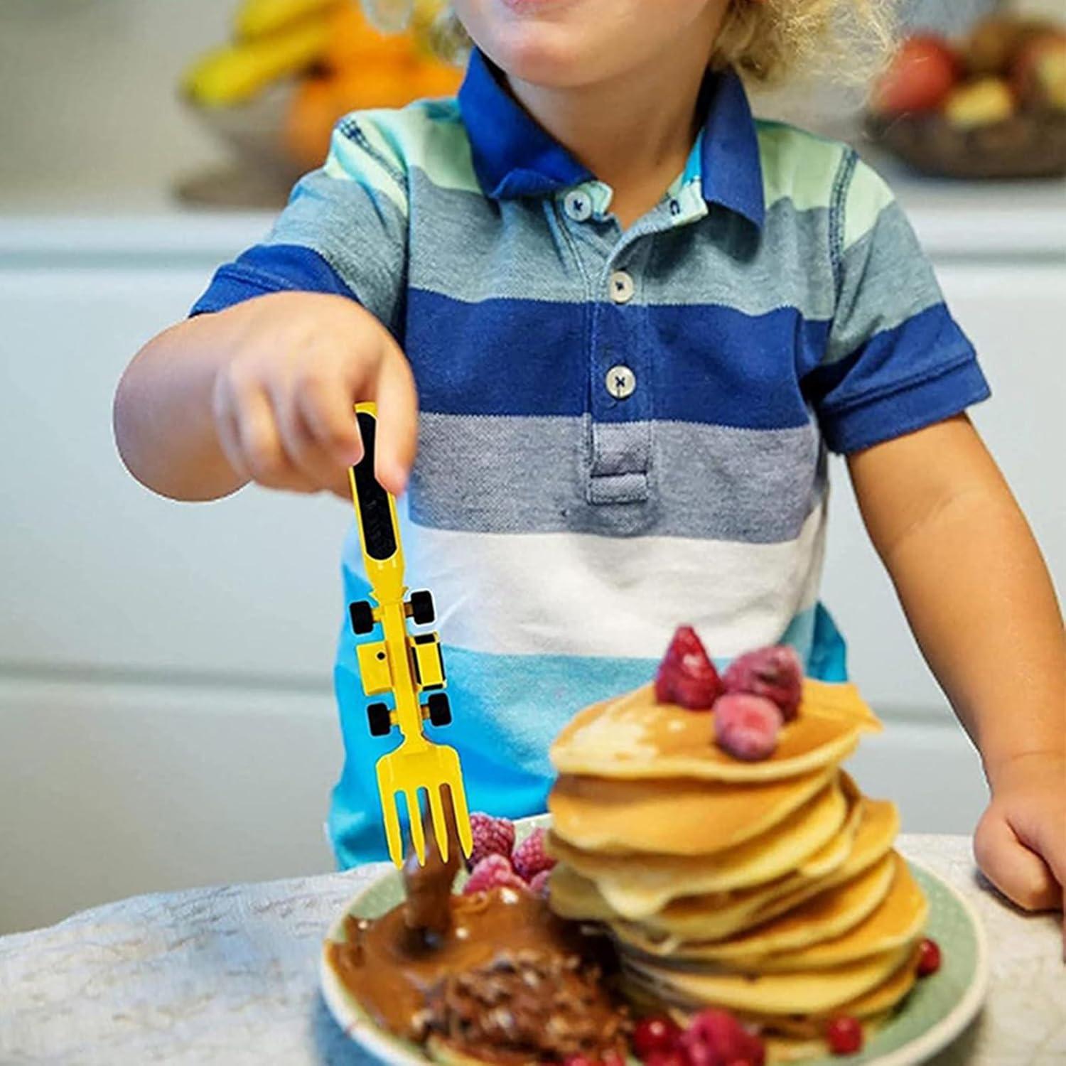 Buy Forhome Silicone Baby Cutlery Set - 3-Piece Construction Theme Fork ...