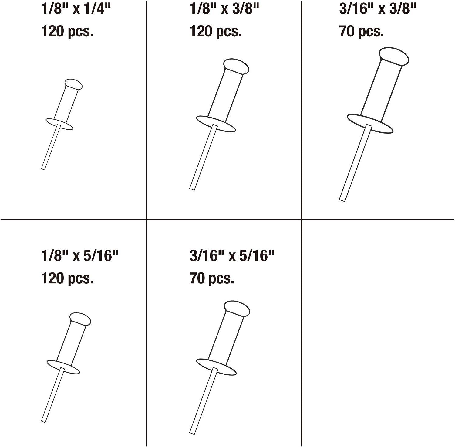 Alltrade Tradespro Aluminum Rivet Assortment 500 Pieces Multiple Sizes ...