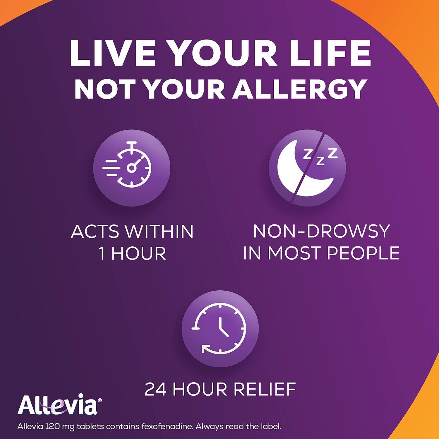 Allevia Hayfever Allergy Tablets 120mg Fexofenadine 24hr Relief - 30 ...