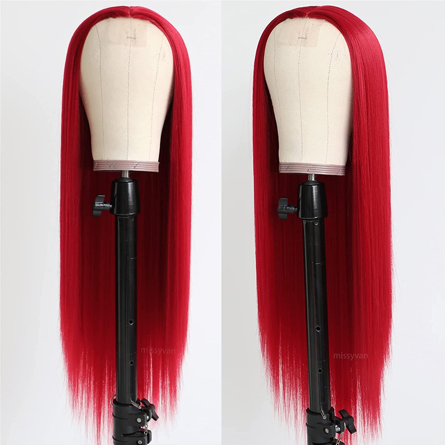 Missyvan Ruby Red Long Straight Synthetic Wig - Natural Look, Heat ...