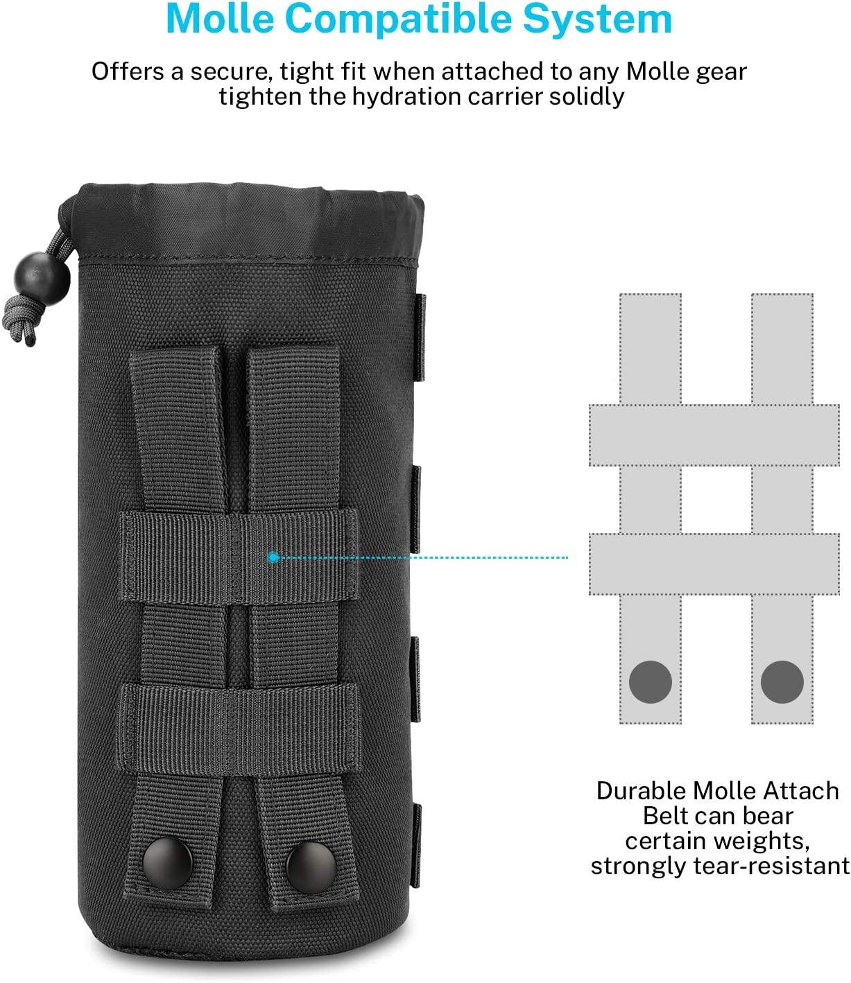Gonex Tactical MOLLE Water Bottle Pouch - Black | Drawstring Open Top ...