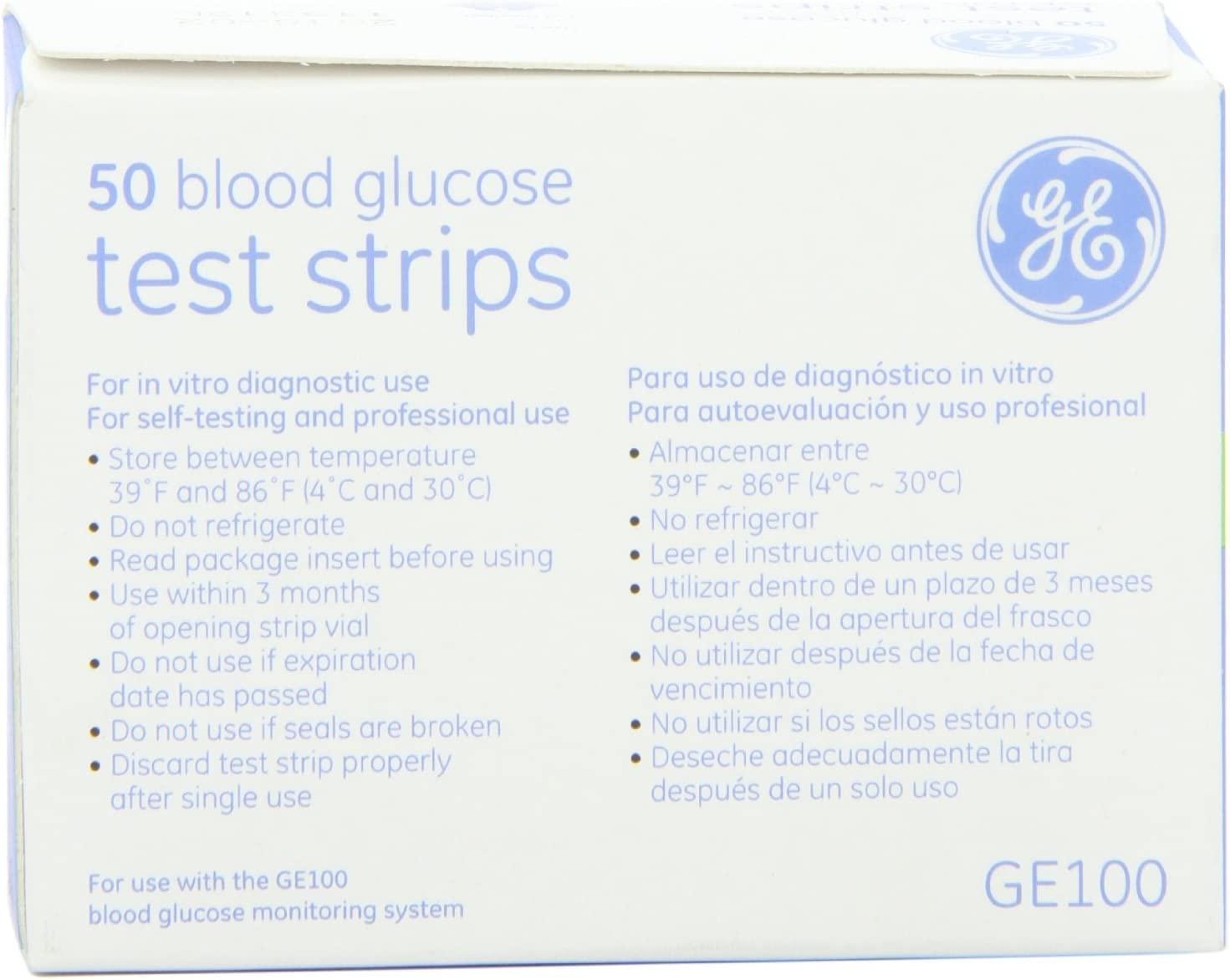 GE100 Blood Glucose Test Strips - 4 Boxes (200 Strips Total) | Buy Now ...